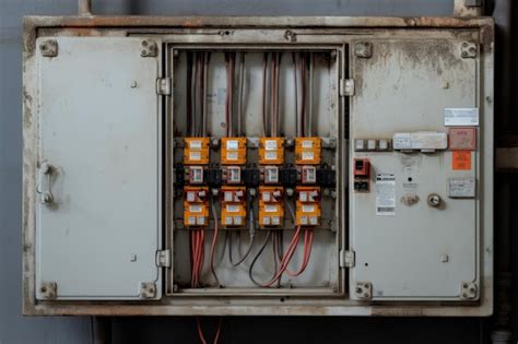 Closeup View Of A Junction Box Mounted On A Concrete Wall In An