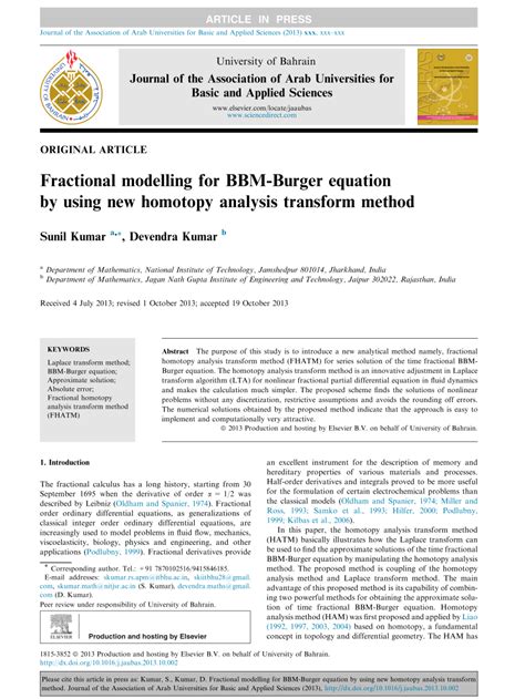 Pdf Fractional Modelling For Bbm Burger Equation By Using New