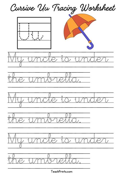 Cursive U Tracing Worksheets Free Printables Teach Prints