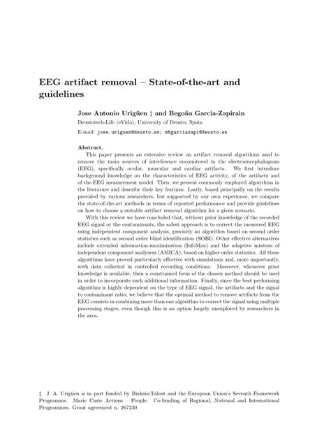 Pdf Eeg Artifact Removal State Of The Art And Guidelines