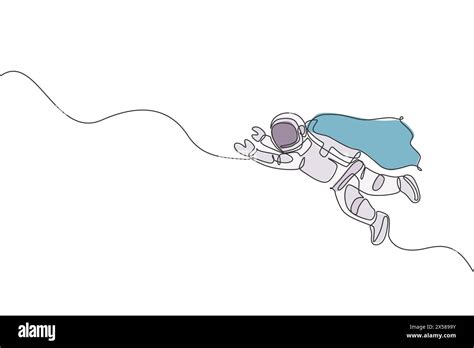 Single Continuous Line Drawing Floating Science Astronaut In Spacewalk Fly Wearing Wing Suit