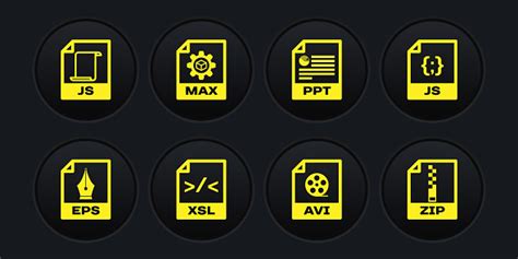 Eps 파일 문서 Js Xsl Avi Ppt 및 Max 아이콘을 설정합니다 벡터 가득 찬에 대한 스톡 벡터 아트 및 기타 이미지 가득 찬 검은색 노랑 Istock