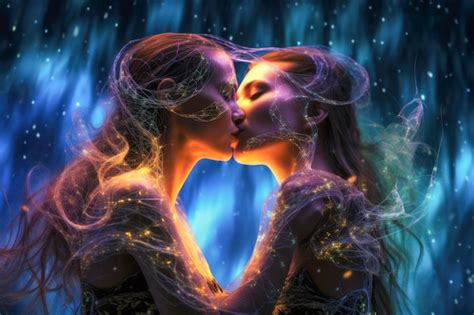 Premium Ai Image Two Women Kissing Each Other S Lips With Light Playing