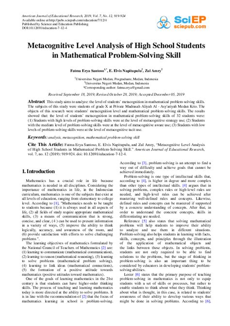pdf metacognition in high school math problem solving