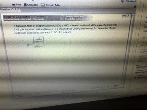 Solved A Hydrated Loan Of Copper Sulfate CuSO4 Times H2O Chegg Com