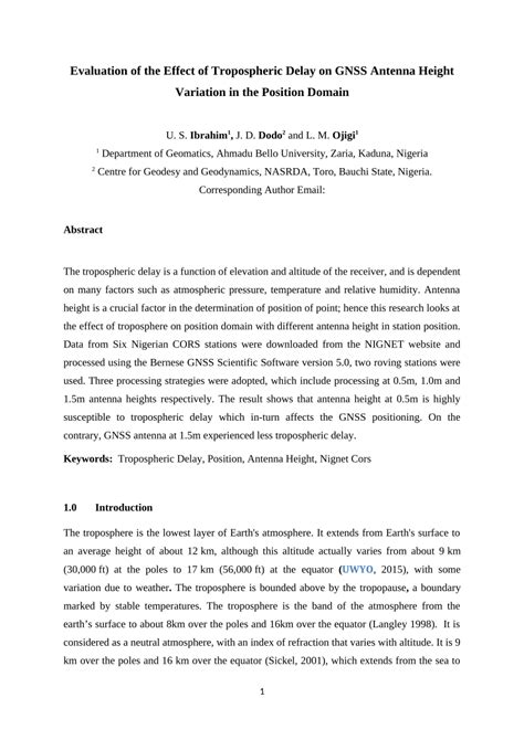 Pdf Evaluation Of The Effect Of Tropospheric Delay On Gnss Antenna