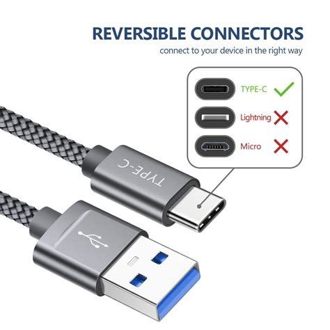 JSAUX USB Type C Cable 2 Pack 6 6FT USB A 3 0 To USB C Fast Charger Nylon Braided Cord