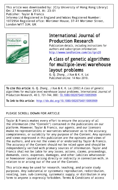Pdf A Class Of Genetic Algorithms For Multiple Level Warehouse Layout Problems