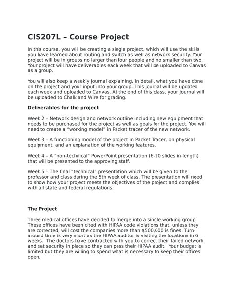 Project Overview Assignment Cis207l Course Project In This Course