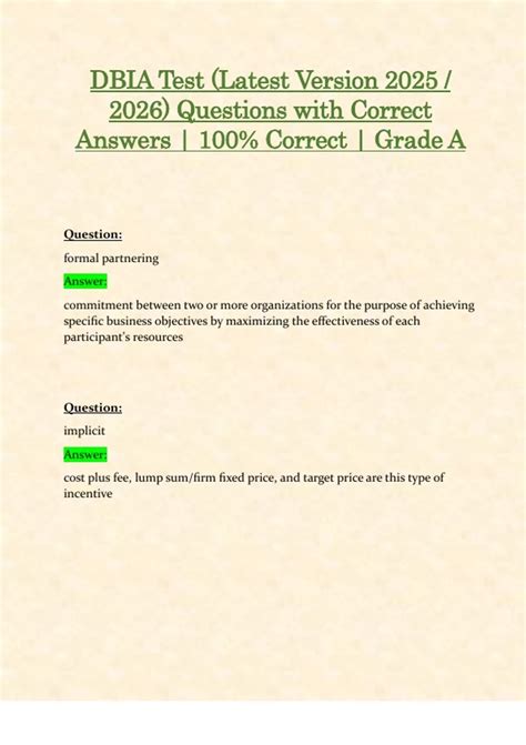 Dbia Test Latest Version 2025 2026 Questions With Correct Answers
