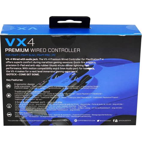 Gioteck Vx4 Mando Con Cable Azul Para Ps4 Pc