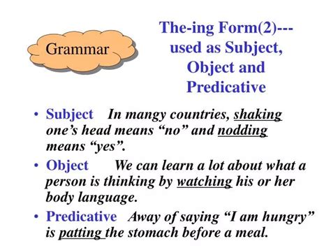 Ppt The Ing Form2 Used As Subject Object And Predicative