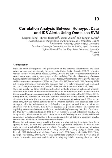 Pdf Correlation Analysis Between Honeypot Data And Ids Alerts Using One Class Svm