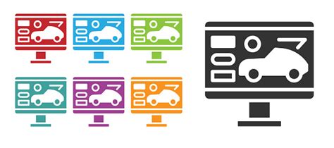 흰색 배경에 격리 된 자동차 아이콘의 검은 색 하드웨어 진단 상태 자동차 서비스 및 수리 부품 다채로운 아이콘을 설정합니다 벡터 일러스트레이션 개념에 대한 스톡 벡터 아트