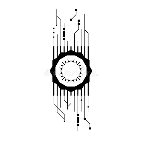 Abstract Black Simple Line Cpu Computer Technology Doodle Outline Element Vector Design Style