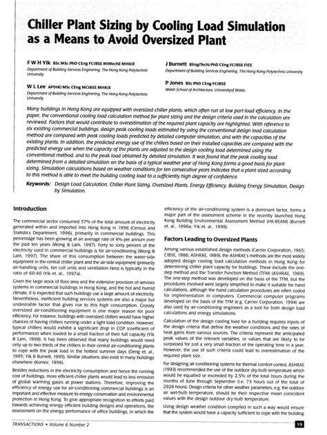 Pdf Chiller Plant Sizing By Cooling Load Simulation As A Means To Avoid Oversized Plant