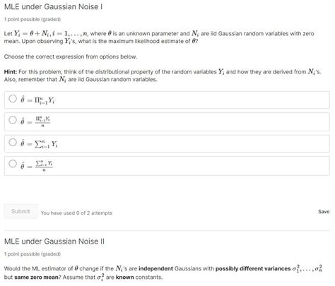 Mle Under Gaussian Noise I Point Possible Graded Chegg