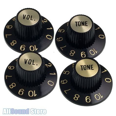 Set Of 4 Black Witch Hat Knobs W Gold Inserts Fits Gibson Reverb