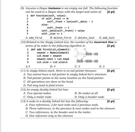 Solved 9 Assume A Deque Instance Is Not Empty Nor Full