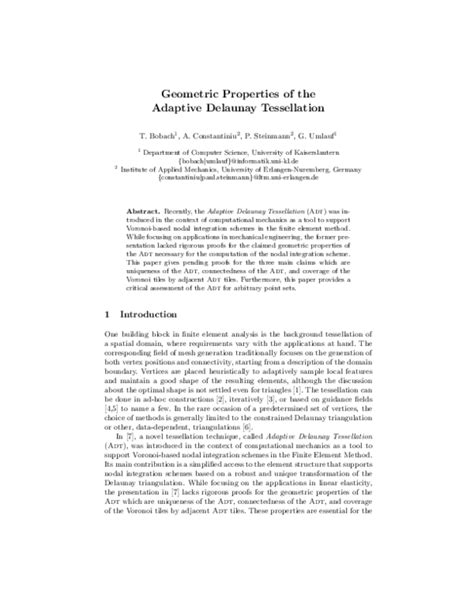 Pdf Geometric Properties Of The Adaptive Delaunay Tessellation Georg Umlauf