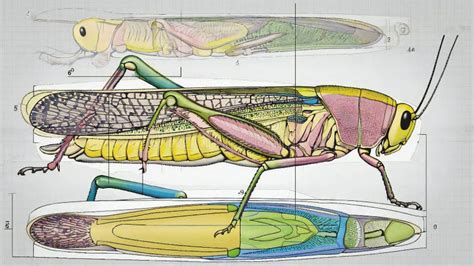 Detailed Anatomical Illustration Of A Grasshopper Stock Illustration