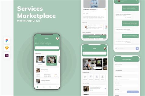 服务市场移动应用 App Ui Kit Sketch Fig Xd 云瑞设计