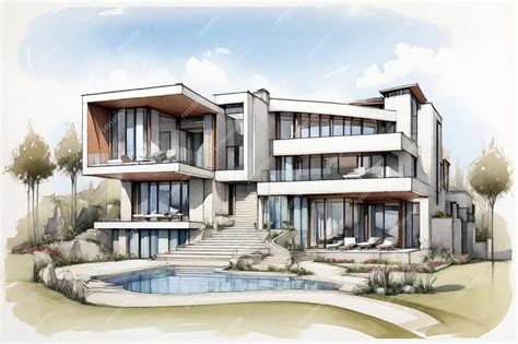 Premium Photo Architectural Sketch Of A Modern Villa
