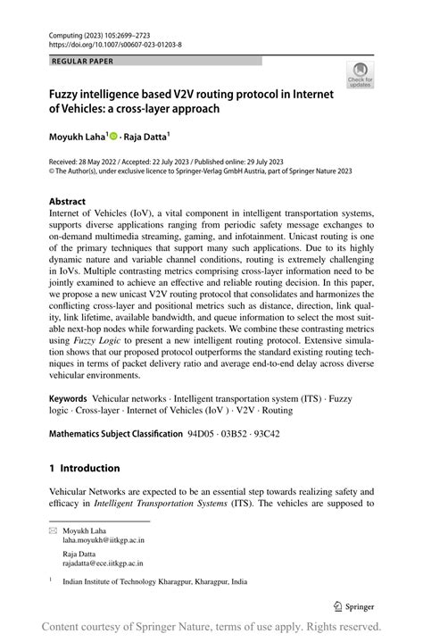 fuzzy intelligence based v2v routing protocol in internet of vehicles