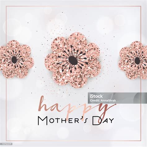 황금 반짝이 꽃 어머니 일 배너 템플릿입니다 전단지 배너 브로셔 빛나는 요소와 어머니의 날 인사말 카드 서 예 디자인 벡터 일러스트 가족에 대한 스톡 벡터 아트 및 기타