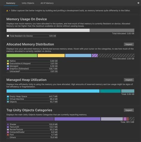 Main Panel Reference Memory Profiler 117
