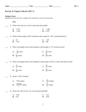 Fillable Online Trig TEST 1 Pdf Name Class Date ID A PreCalculus Fax Email Print