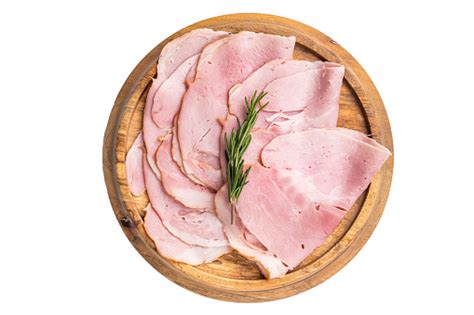 Prosciutto Cotto 얇게 썬 돼지 고기 햄 나무 보드 절연 통하고 있는 통하고 있는 백색 배경 상의 View 0명에 대한 스톡 사진 및 기타 이미지 Istock