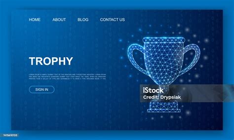 트로피 컵 3d 다각형 웹 사이트 템플릿 수상 디자인 일러스트 개념 홈페이지 프로모션 배너 디자인에 대한 낮은 폴리 상 기호