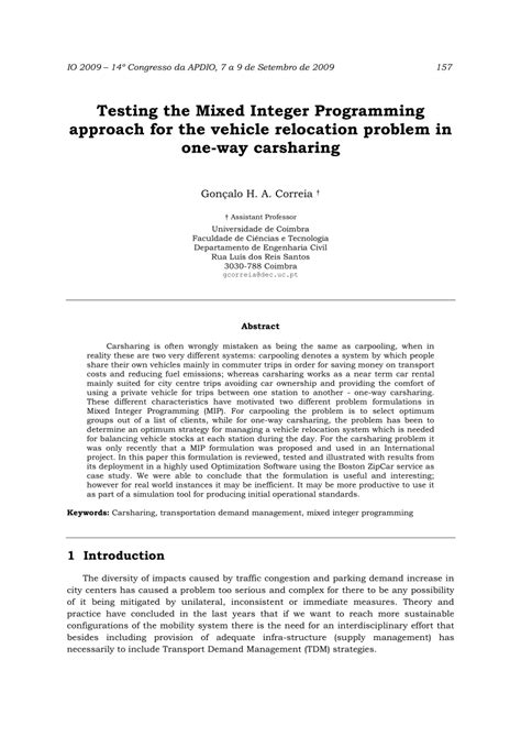 Pdf Testing The Mixed Integer Programming Approach For The Vehicle Relocation Problem In One