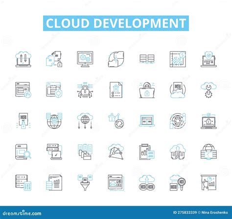 Cloud Development Linear Icons Set Scalability Virtualization Automation Containerization