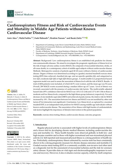 Pdf Cardiorespiratory Fitness And Risk Of Cardiovascular Events And Mortality In Middle Age