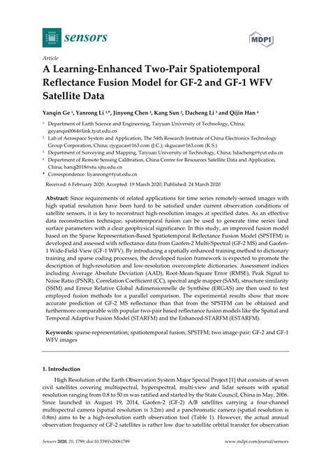 Pdf A Learning Enhanced Two Pair Spatiotemporal Reflectance Fusion Model For Gf 2 And Gf 1 Wfv