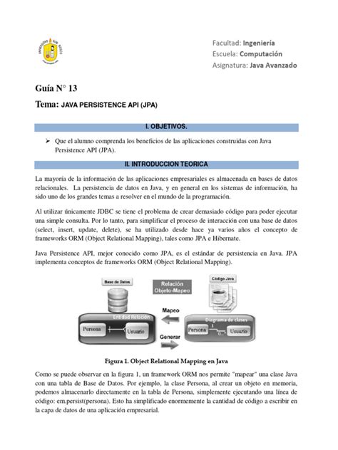 Guía 13 Tema Java Persistence Api Jpa Pdf Sql Ingeniería Informática