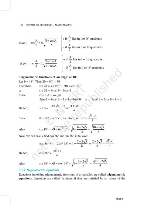 Ncert Exemplar Book For Class 11 Maths Chapter 3 Trigonometric Functions