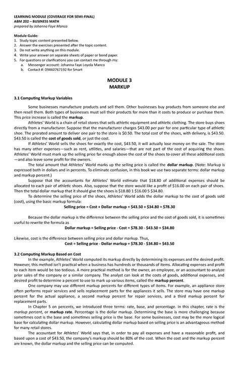 Module 3 Markup None Learning Module Coverage For Semi Final Abm