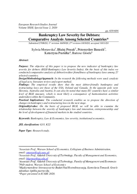 Pdf Bankruptcy Law Severity For Debtors Comparative Analysis Among Selected Countries