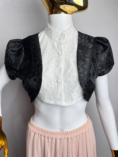 90s Black Bolero Jacket Puff Sleeve Cropped Bolero Shrug Elegant Open