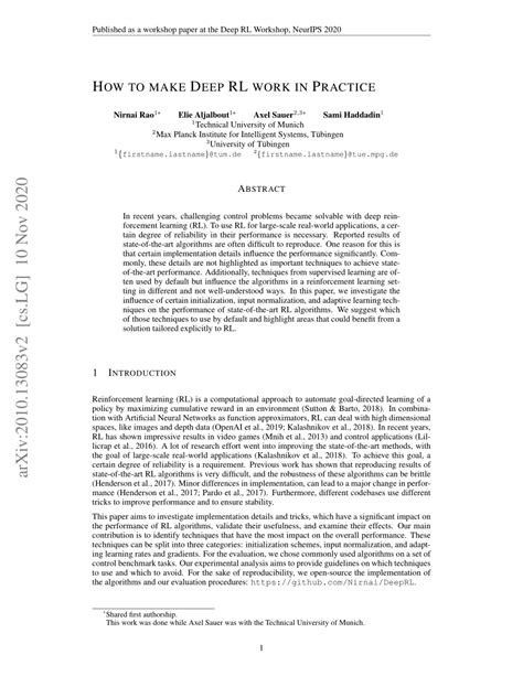 PDF How To Make Deep RL Work In Practice