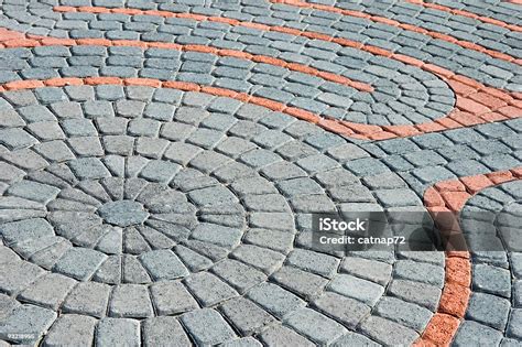 Round Brick Circle Pattern As Design Element Labyrinth Walkway Stock