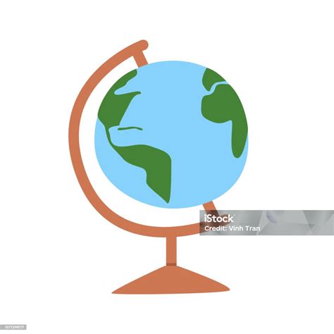 학교 글로브 클립 아트입니다 간단한 지구 평면 벡터 일러스트레이션 클립 아트 만화 스타일 손으로 그린 낙서 교사 학생 교실 학용품 개학 개념 0명에 대한 스톡 벡터 아트 및