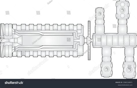 Reciprocating Engine Compressor Drawing Showing Four Stock Vector