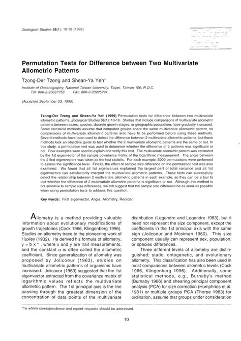 Pdf Permutation Tests For Difference Between Two Multivariate Allometric Patterns