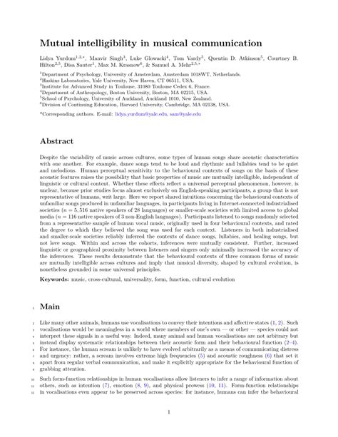 Pdf Mutual Intelligibility In Musical Communication