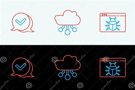 Set Line System Bug Check Mark In Speech Bubble And Internet Of Things Icon Vector Stock