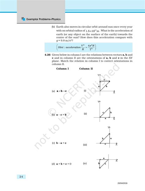 Ncert Exemplar Book For Class 11 Physics Chapter 3 Motion